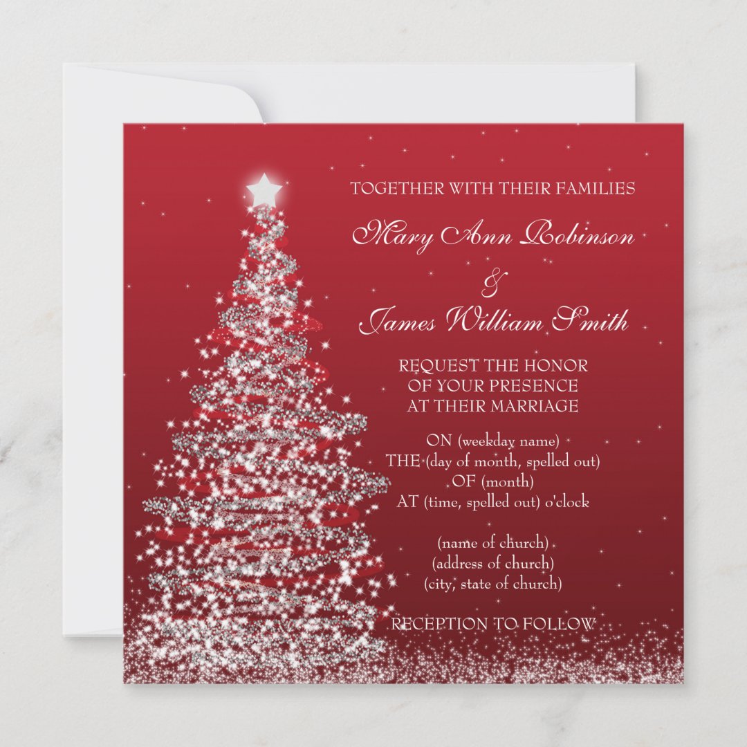Elegant Christmas Wedding Red Silver Invitation | Zazzle