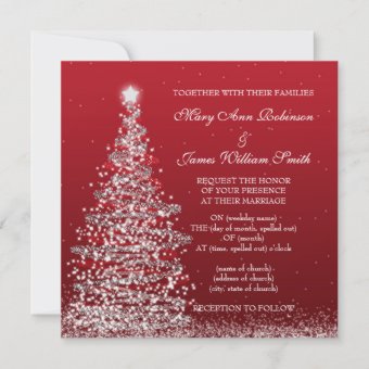 Elegant Christmas Wedding Red Silver Invitation | Zazzle
