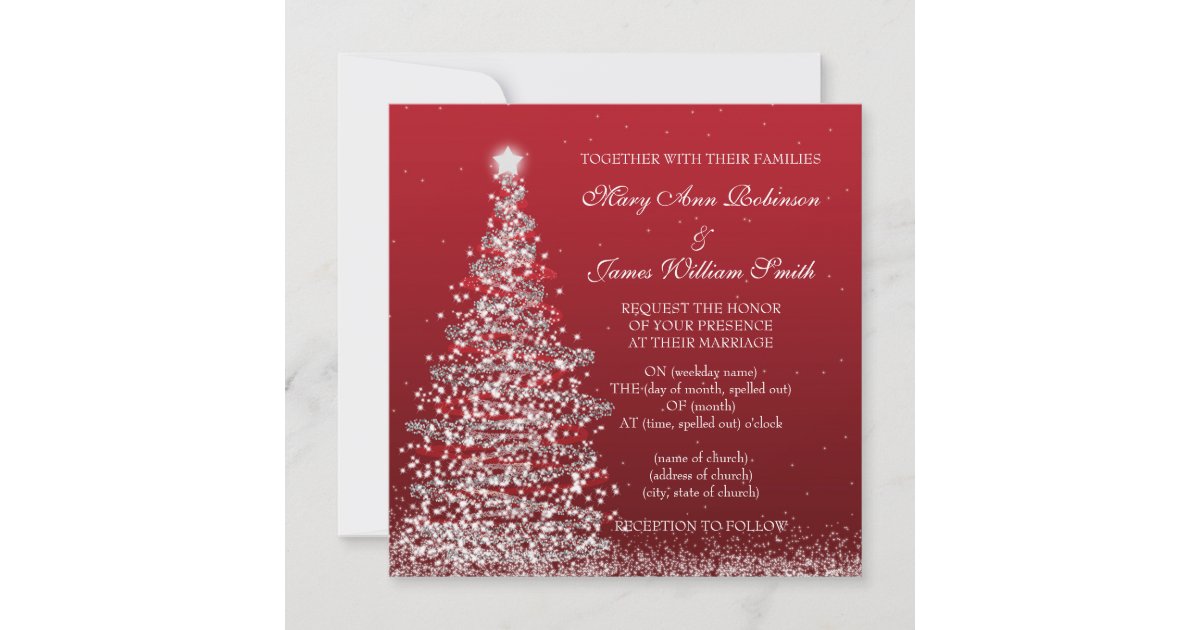 Elegant Christmas Wedding Red Silver Invitation | Zazzle