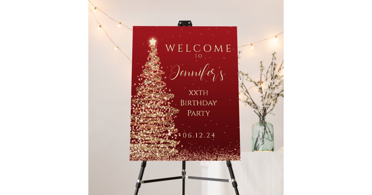 Elegant Christmas Welcome Red Birthday Party Foam Board | Zazzle