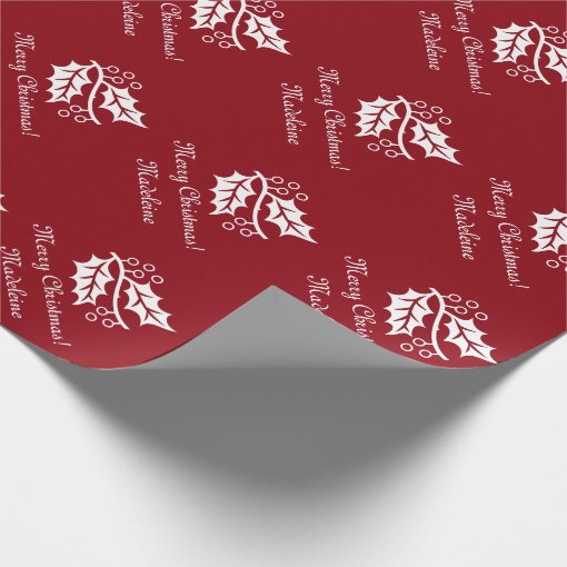 Elegant Christmas wrapping paper with holly leaves | Zazzle