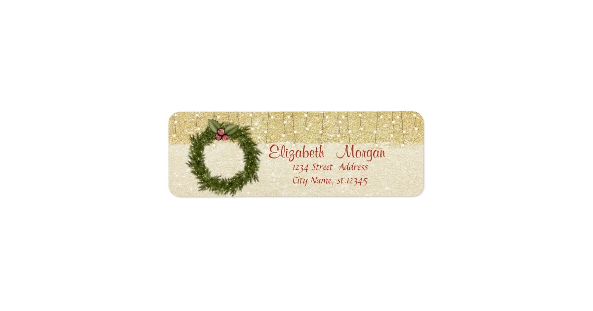 Elegant , Christmas Wreath,Gold Glittery Label | Zazzle