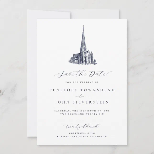 Elegant Church Illustration Formal Wedding Save The Date | Zazzle