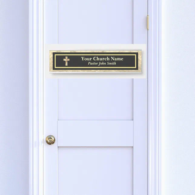 Elegant Church Pastor Gold And Black Christian Door Sign | Zazzle