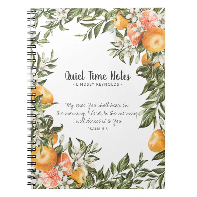 Elegant Citrus Botanical Monogram Quiet Time Notebook | Zazzle