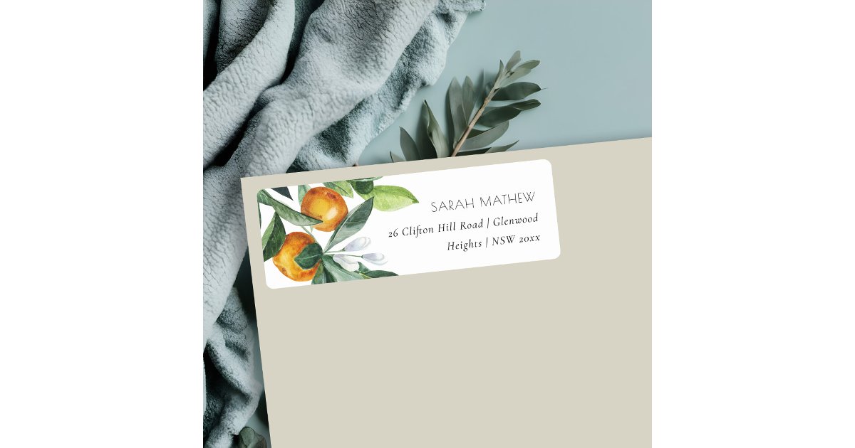 Elegant Citrus Orange Botanical Boho Address Label | Zazzle