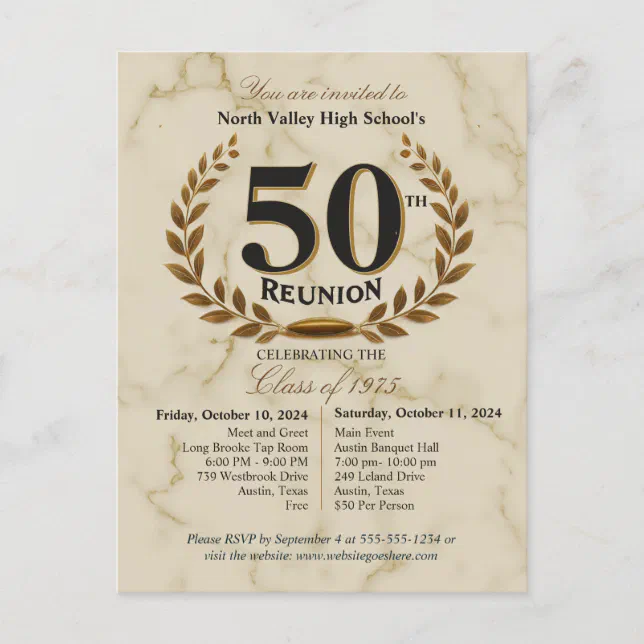 Elegant Class of 1975 50th High School Reunion Postcard | Zazzle
