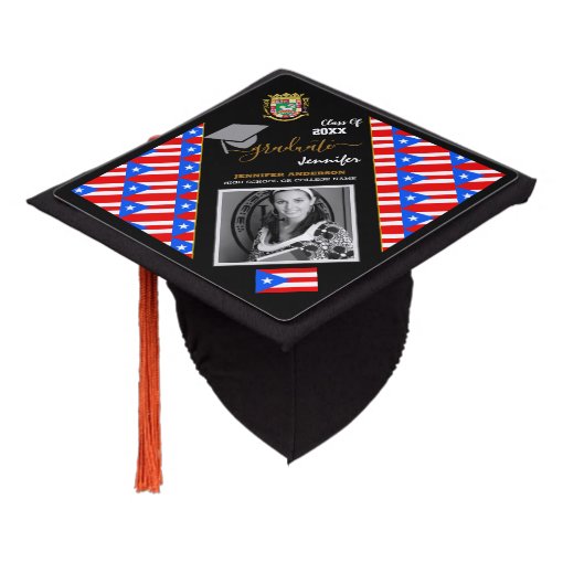 Elegant Class of 20XX, Photo & Puerto Rican Flag Graduation Cap Topper ...