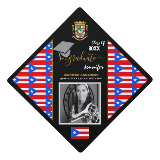 Elegant Class of 20XX, Photo & Puerto Rican Flag Graduation Cap Topper ...
