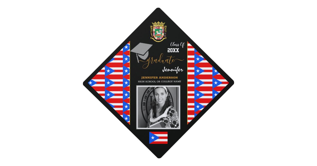 Elegant Class of 20XX, Photo & Puerto Rican Flag Graduation Cap Topper ...