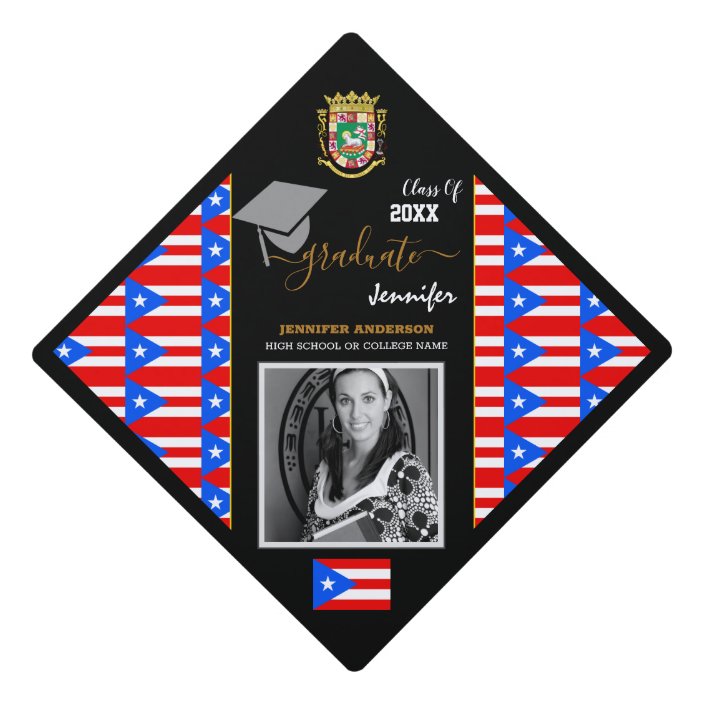 Elegant Class of 20XX, Photo & Puerto Rican Flag Graduation Cap Topper ...