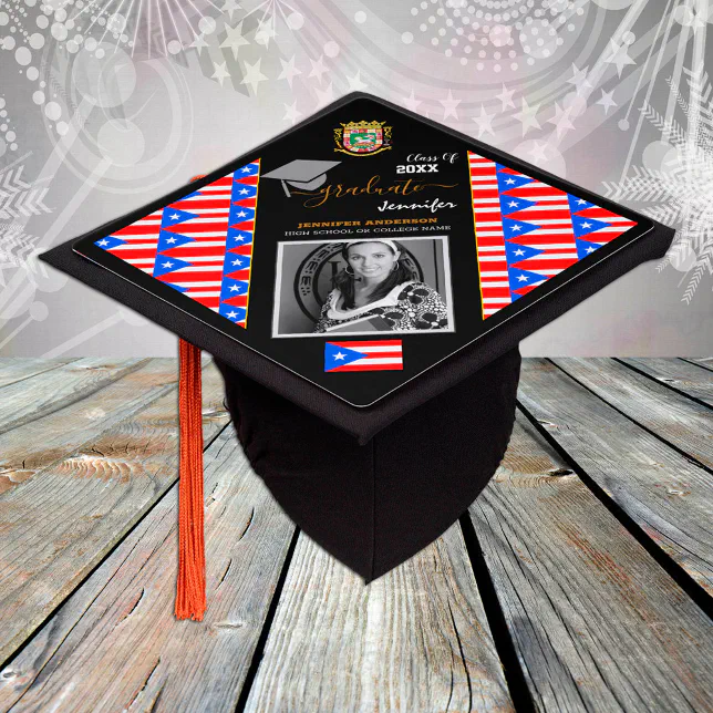 Elegant Class of 20XX, Photo & Puerto Rican Flag Graduation Cap Topper ...