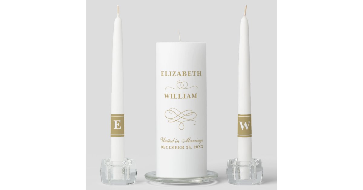 Elegant Classic Antique Gold Wedding Monogram Unity Candle Set | Zazzle