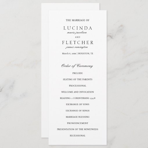 Elegant Classic Black and White Formal Wedding Program | Zazzle