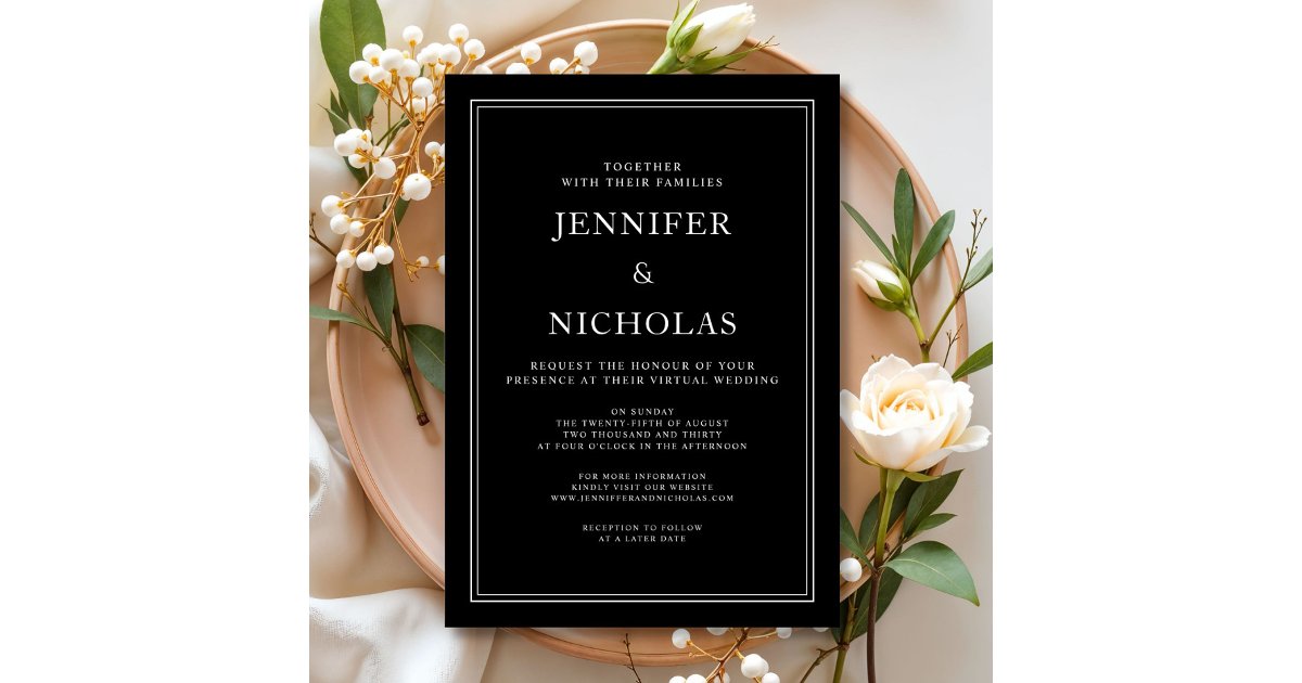 Elegant Classic Black And White Virtual Wedding Invitation | Zazzle
