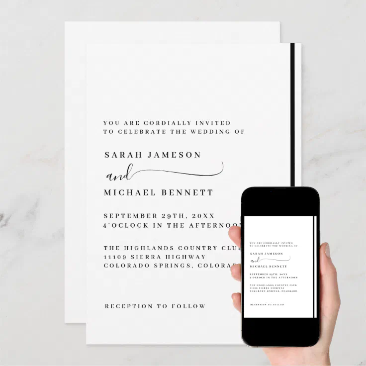Elegant Classic Black and White Wedding Invitation | Zazzle