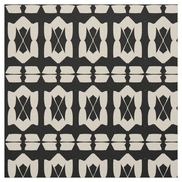 Elegant Mosaic Black & Beige Geometric Pattern Fabric | Zazzle