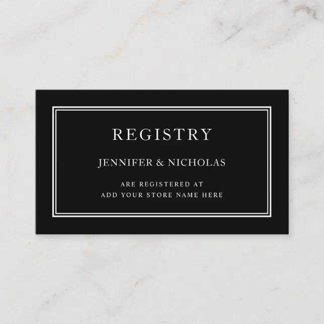 Elegant Classic Black Minimalist Wedding Registry Enclosure Card | Zazzle