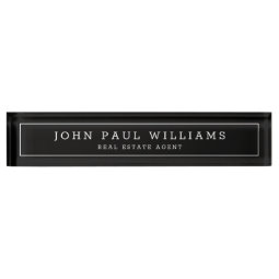 Elegant Classic Black Professional Name Job Title Desk Name Plate | Zazzle