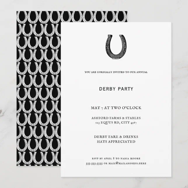 Elegant Classic Black White Horse Race Derby Party Invitation | Zazzle