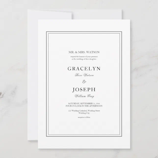 Elegant Classic Black & White Wedding Invitation | Zazzle