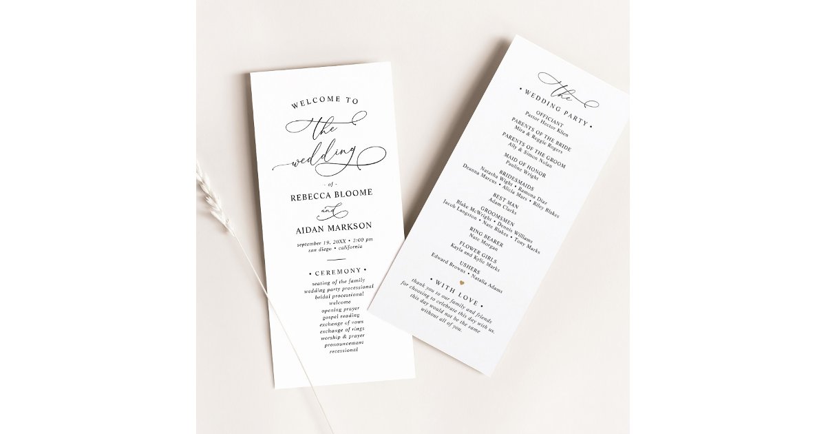 Elegant Classic Black & White Wedding Program | Zazzle