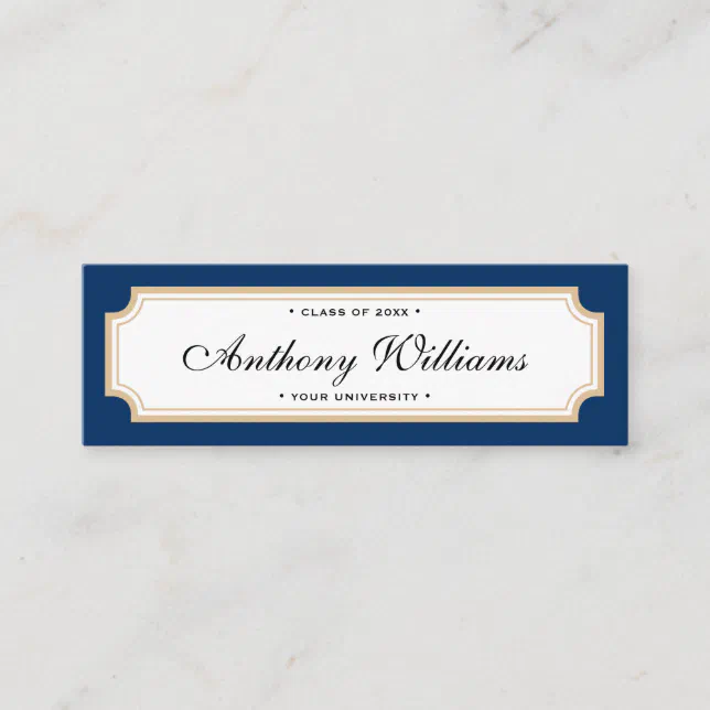 Elegant classic blue and gold graduation name card | Zazzle