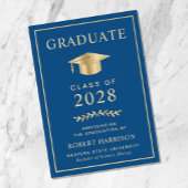 Elegant Classic Blue Gold Graduation Announcement | Zazzle
