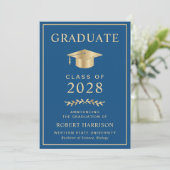 Elegant Classic Blue Gold Graduation Announcement | Zazzle