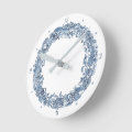 Elegant Classic Blue & White Animal Wreath Delft Round Clock | Zazzle