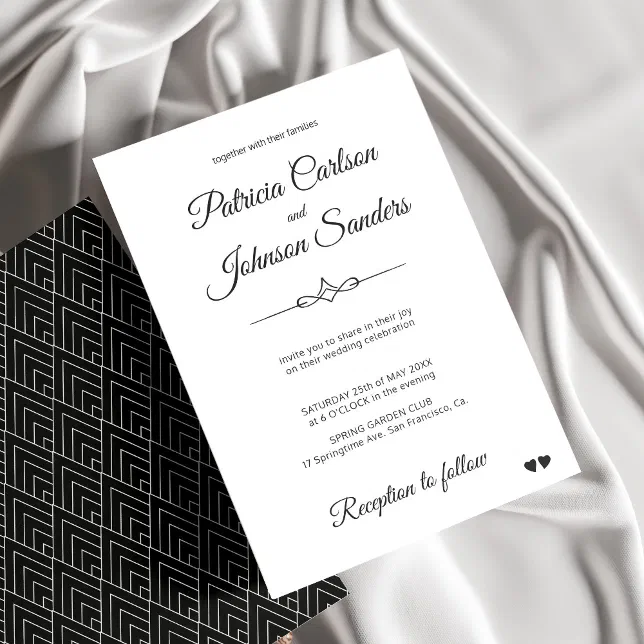 Elegant classic calligraphy black white wedding invitation | Zazzle