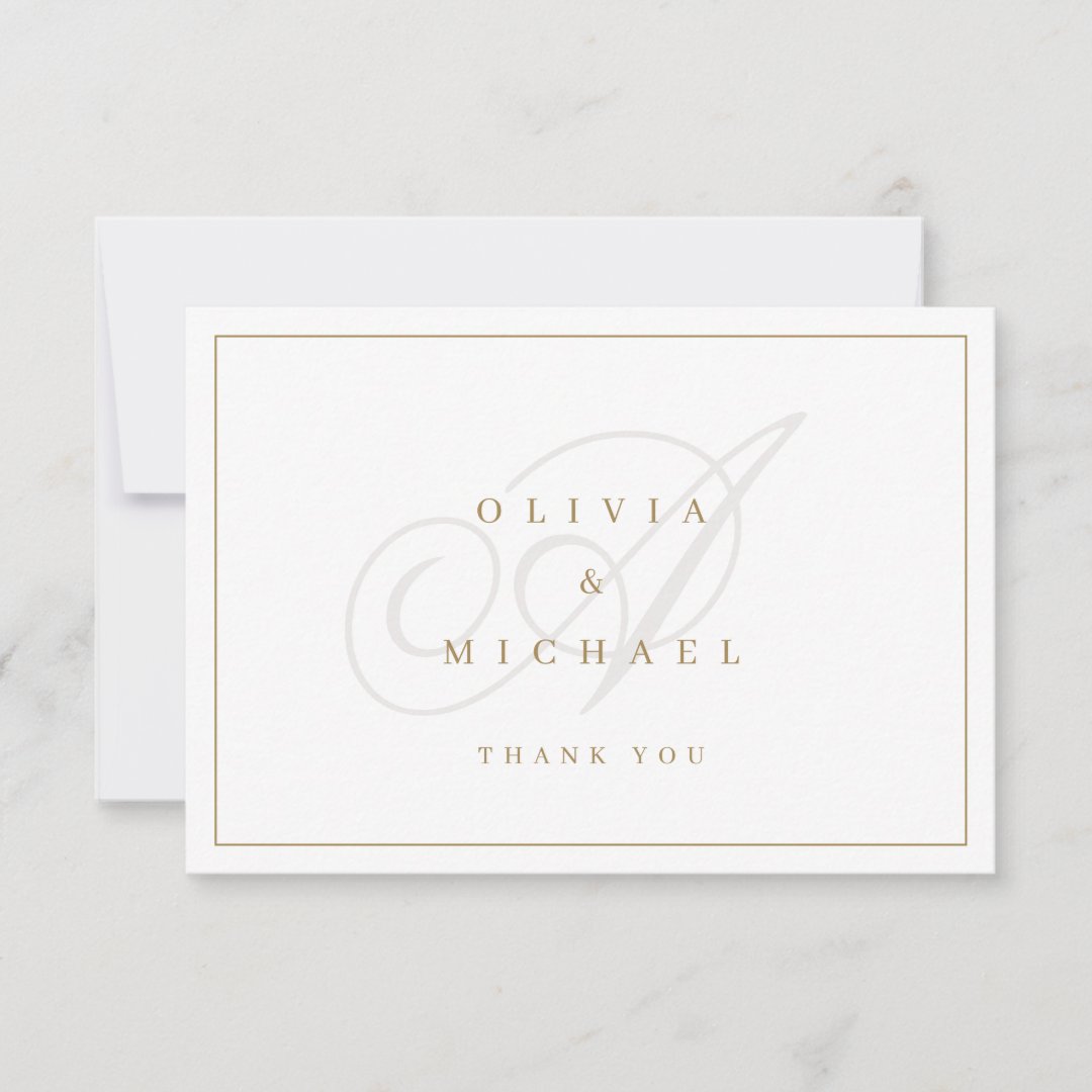 Elegant classic calligraphy monogram wedding thank thank you card | Zazzle