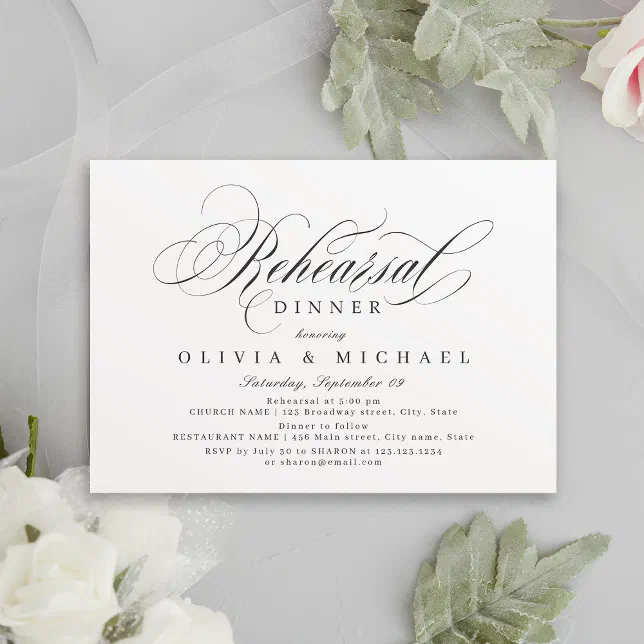 Elegant classic calligraphy rehearsal dinner invitation | Zazzle