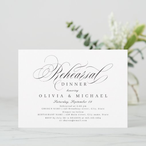 Elegant classic calligraphy rehearsal dinner invitation | Zazzle