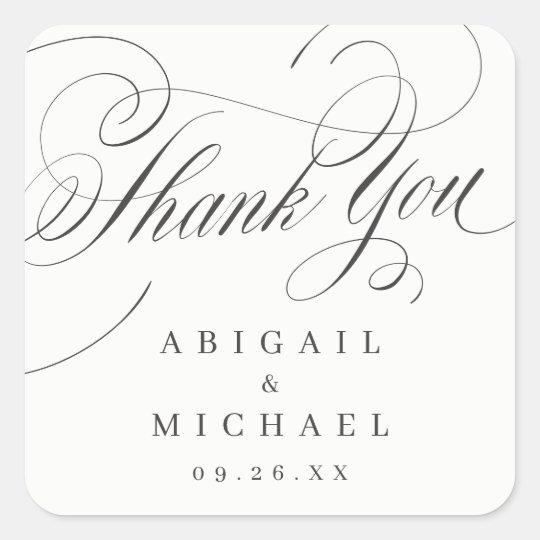 Elegant classic calligraphy vintage thank you square sticker | Zazzle.com