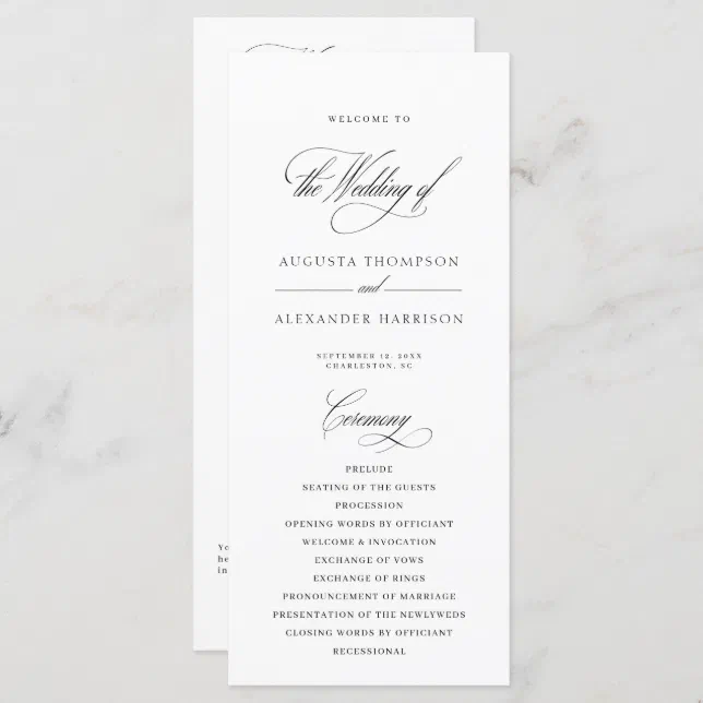 Elegant Classic Calligraphy White Wedding Program | Zazzle