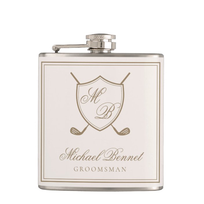 Elegant Classic Crest Monogram Golf Wedding Flask | Zazzle.com