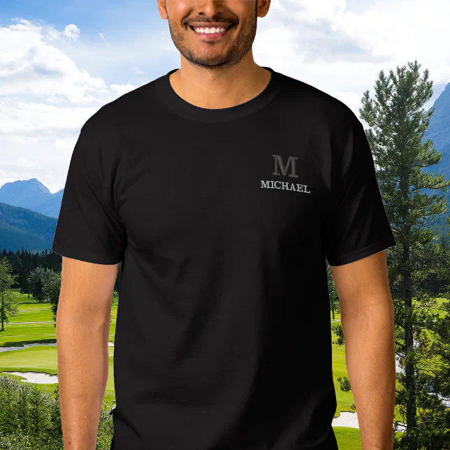 Elegant Classic Custom Name Monogram Personalized Embroidered T-Shirt ...