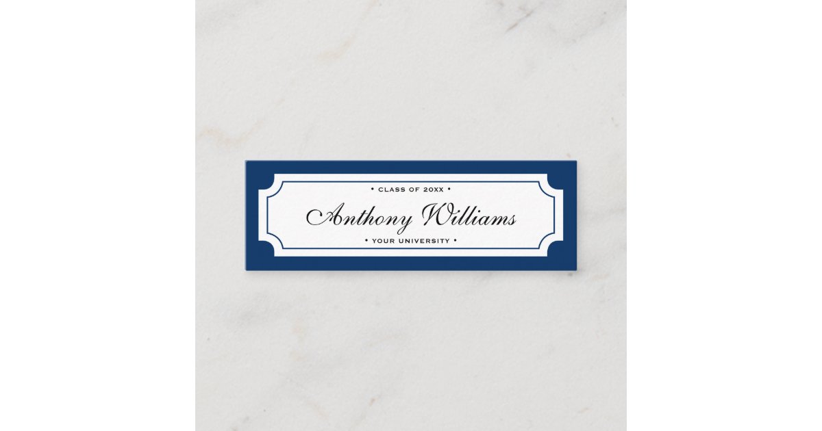 Elegant classic dark blue graduation name card | Zazzle