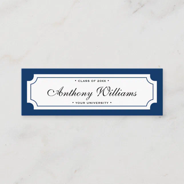 Elegant classic dark blue graduation name card | Zazzle