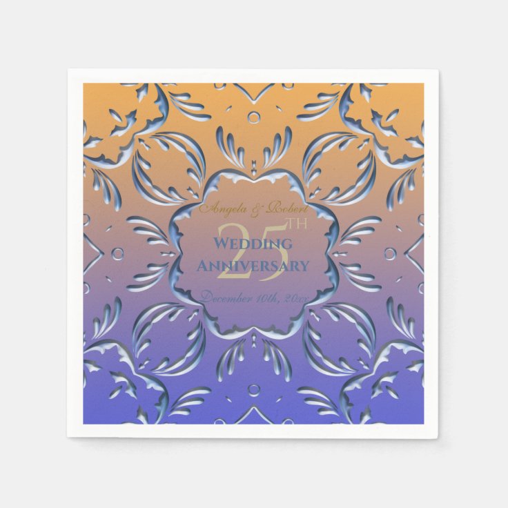 Elegant Classic Fancy 25th Wedding Anniversary Napkins | Zazzle