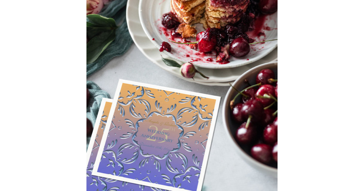 Elegant Classic Fancy 25th Wedding Anniversary Napkins | Zazzle