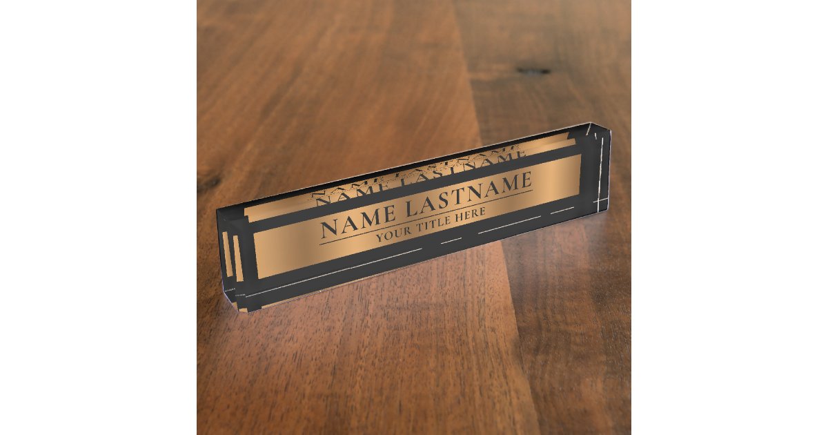 Elegant Classic Faux Bronze Copper Brown Black Desk Name Plate | Zazzle