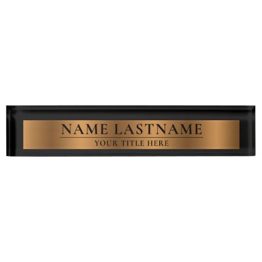Elegant Classic Faux Bronze Copper Brown Black Desk Name Plate | Zazzle