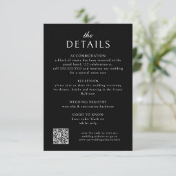 Elegant Classic Formal Black QR Code Wedding Enclosure Card | Zazzle
