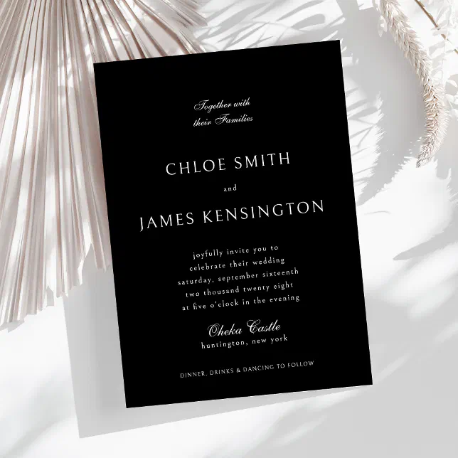 Elegant Classic Formal Black White Wedding Invitation | Zazzle