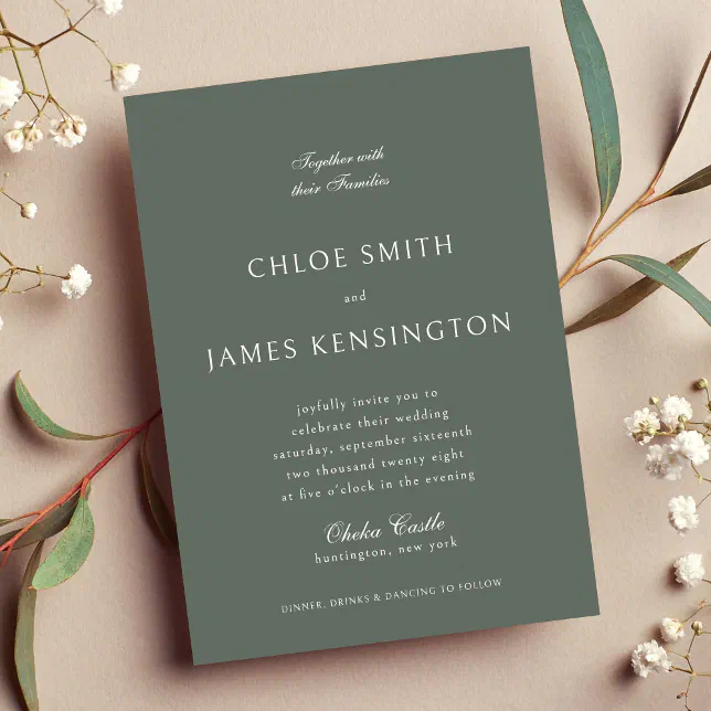 Elegant Classic Formal Dark Green Wedding Invitation | Zazzle