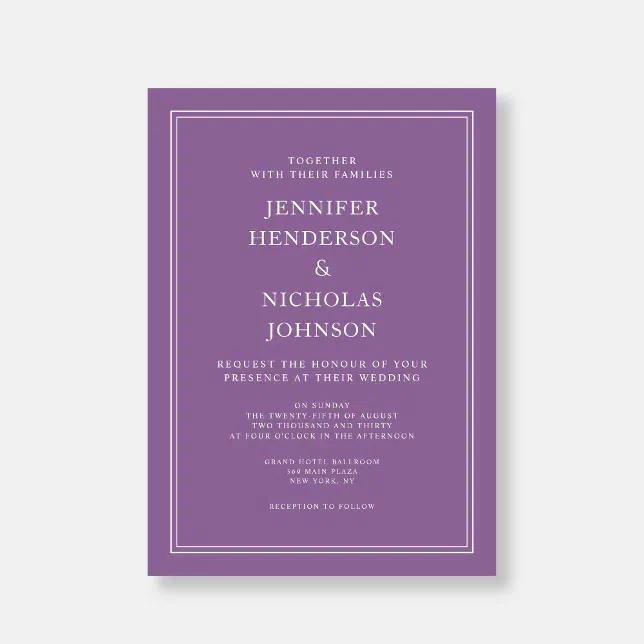 Elegant Classic Formal French Lilac Wedding Invitation | Zazzle
