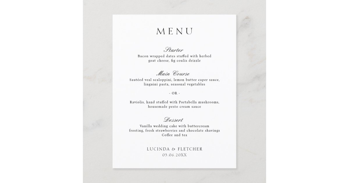 Elegant Classic Formal Wedding Menu | Zazzle