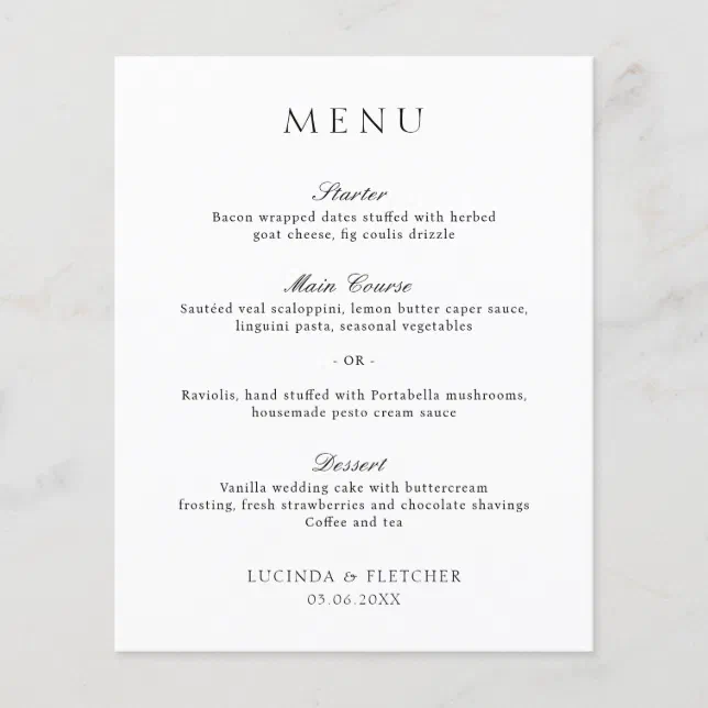 Elegant Classic Formal Wedding Menu | Zazzle